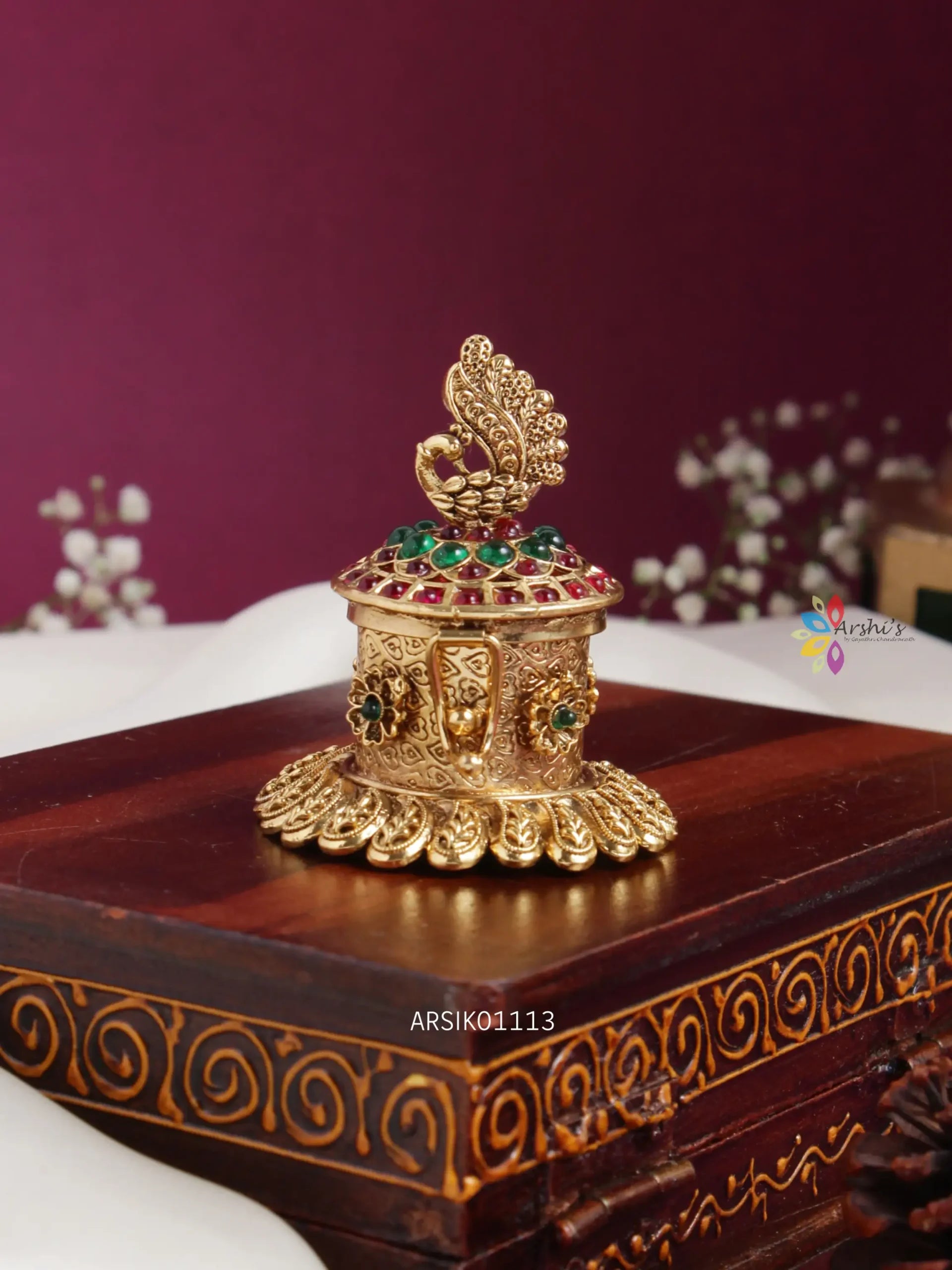 Stunning Peacock Design Kumkum Box – Arshis