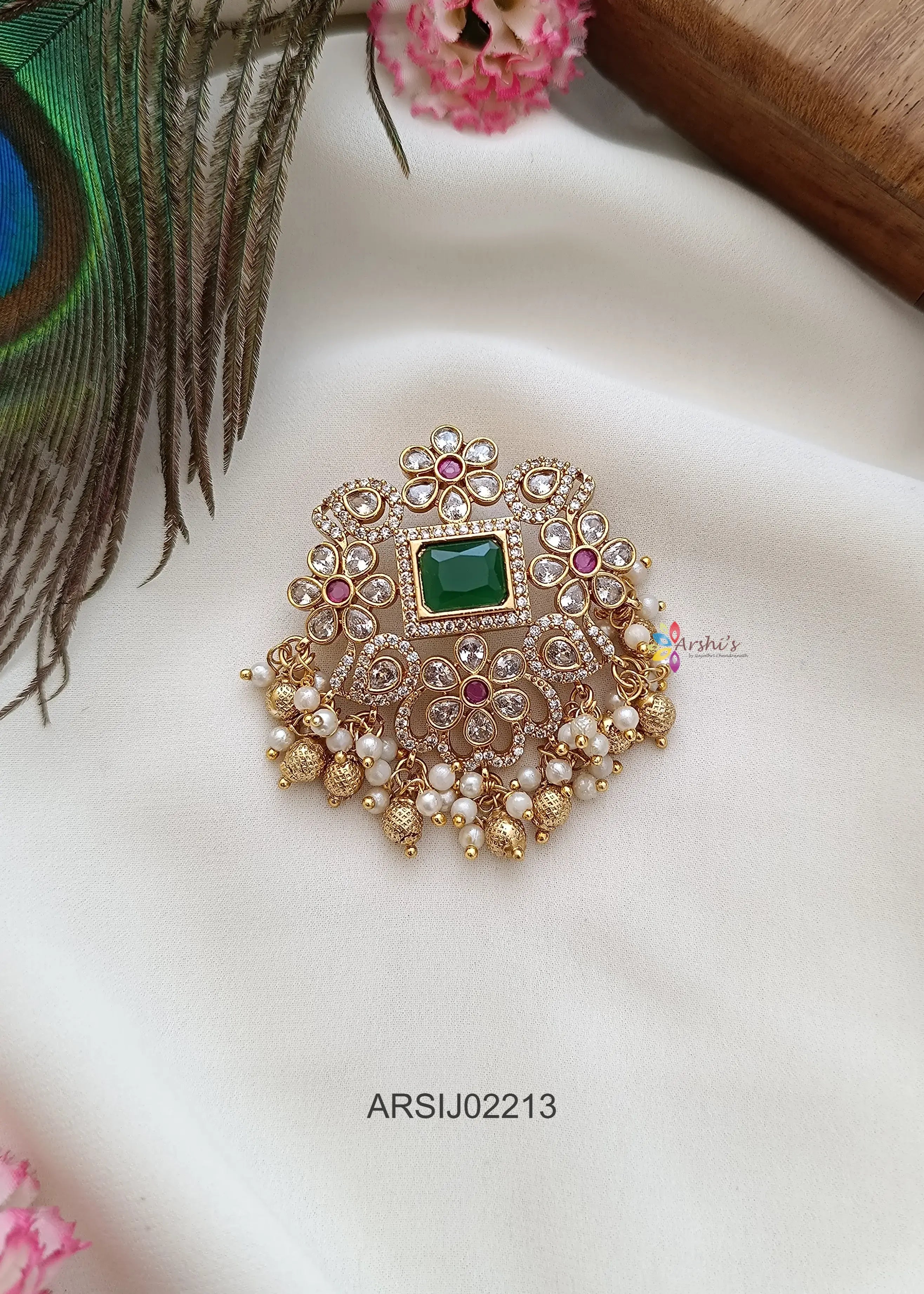 Emerald and White Stone Hair Brooch – Arshis