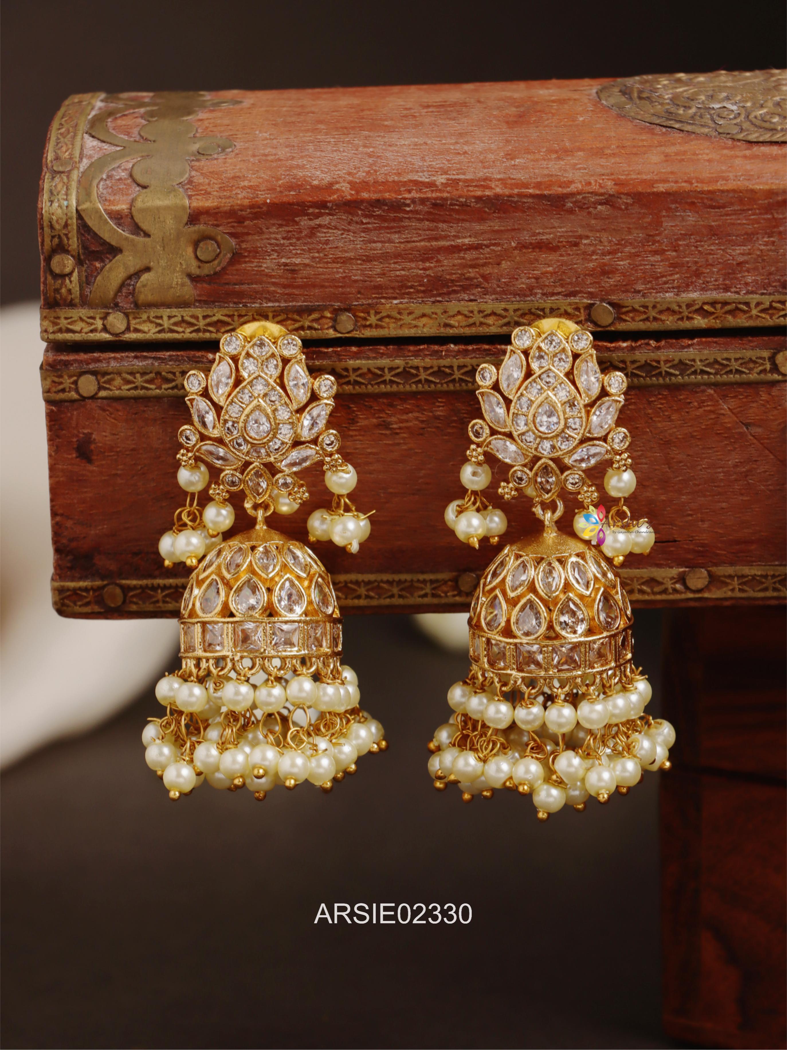 Lotus Design White Stone Jhumka – Arshis