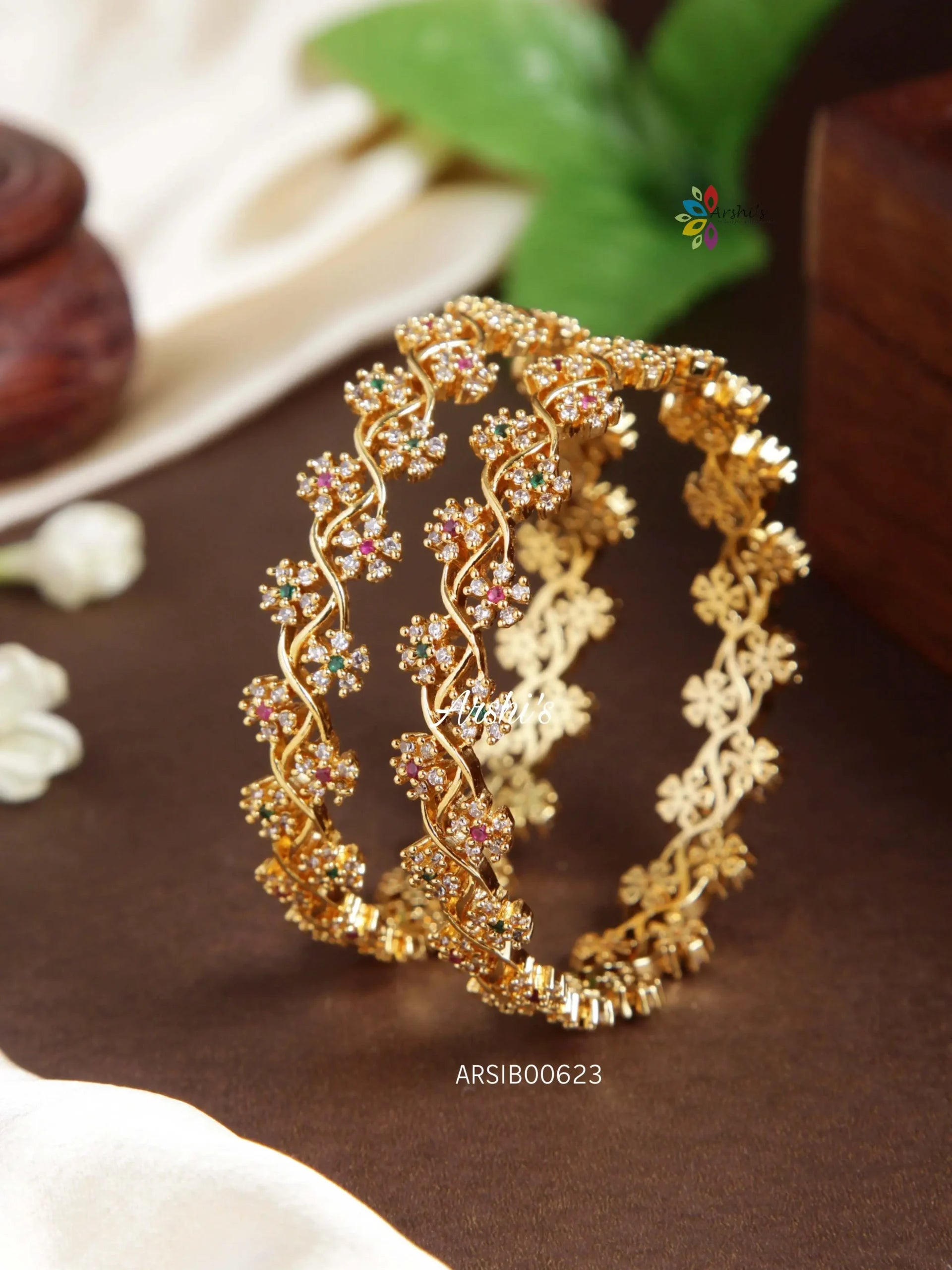 Stunning Flower Design AD Bangles – Arshis