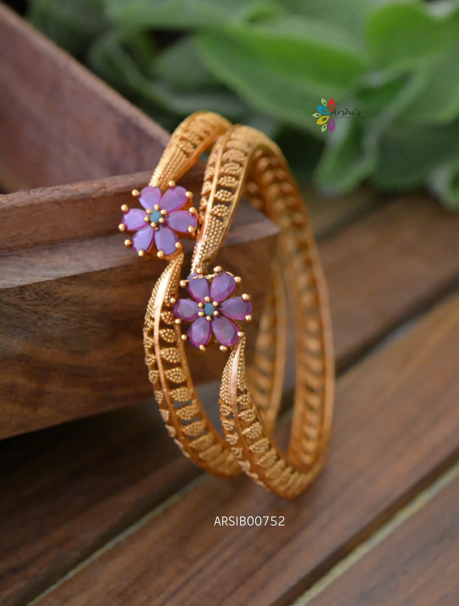 Flower Design Ruby Stone Bangles – Arshis